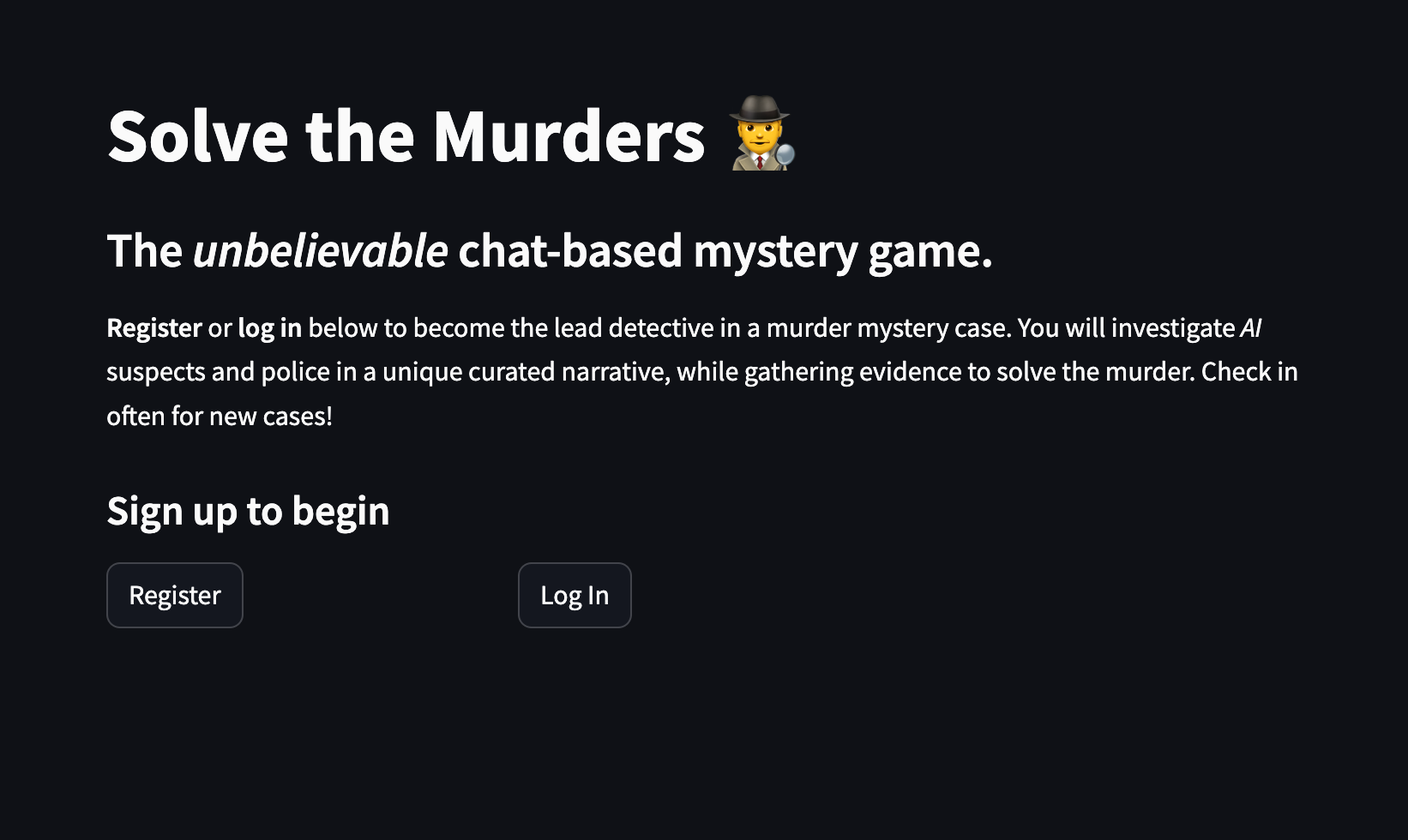 Solve the Murders.com - AI chatbot murder mystery experience